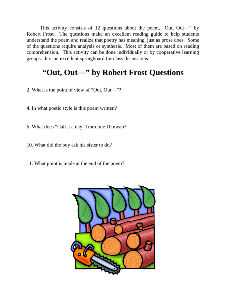 "Out, Out-" by Robert Frost Questions | PDF