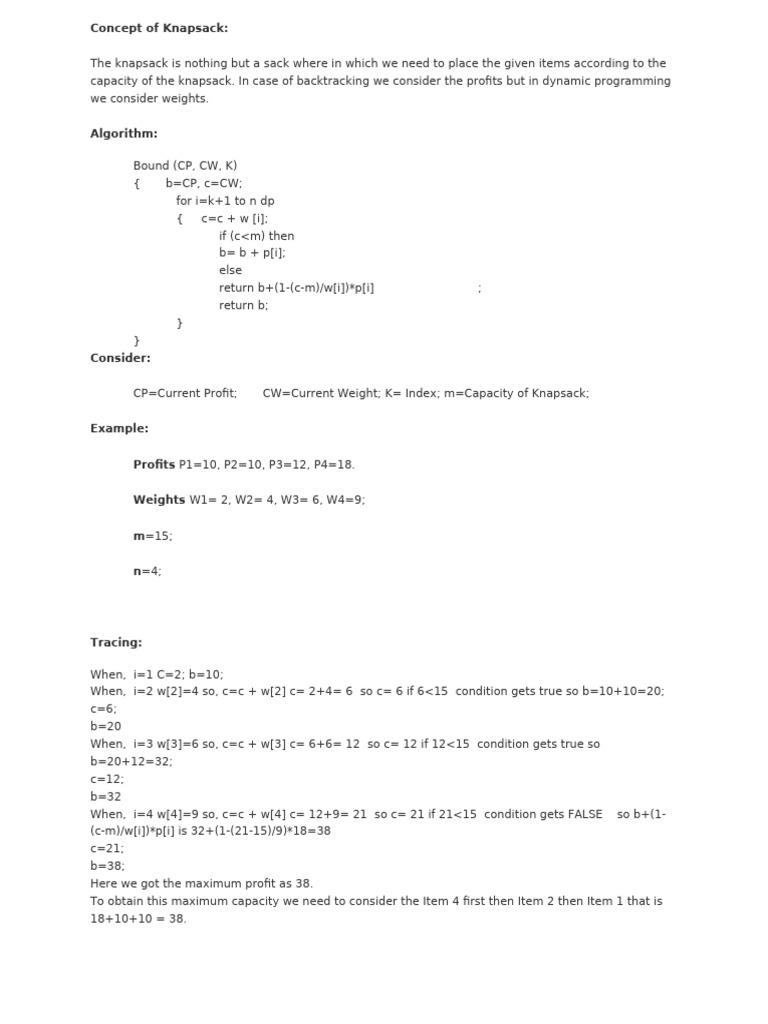 Knapsack Problem: Dynamic Programming Explained | PDF