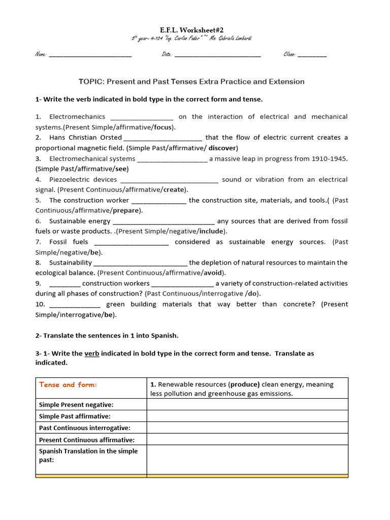 Worksheet#2-Present Tenses and Past Simple Revision and Extension | PDF