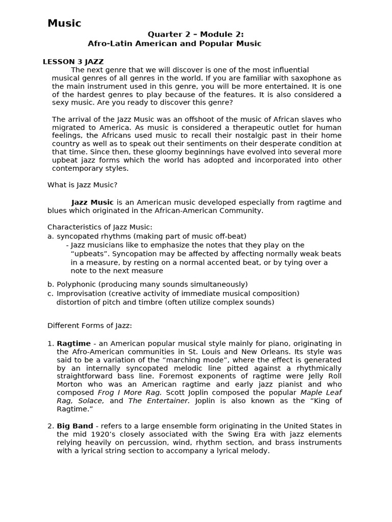 Q2 Music Lesson 3 5 | PDF | Jazz | Art