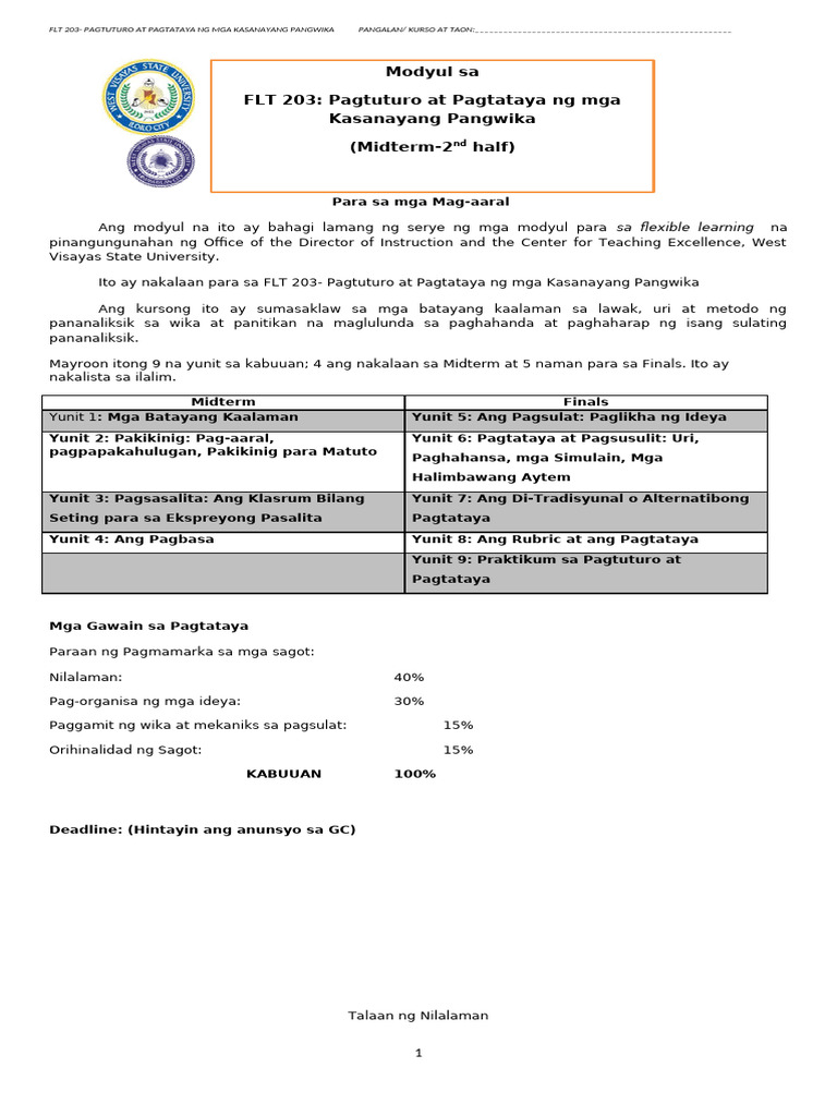 Modyul Flt 203 2nd Half Midterm | PDF
