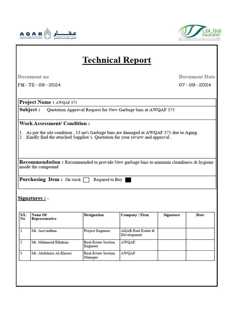 Techncial Report - AWQAF 375 | PDF