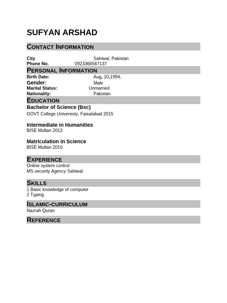 sufyan cv | PDF
