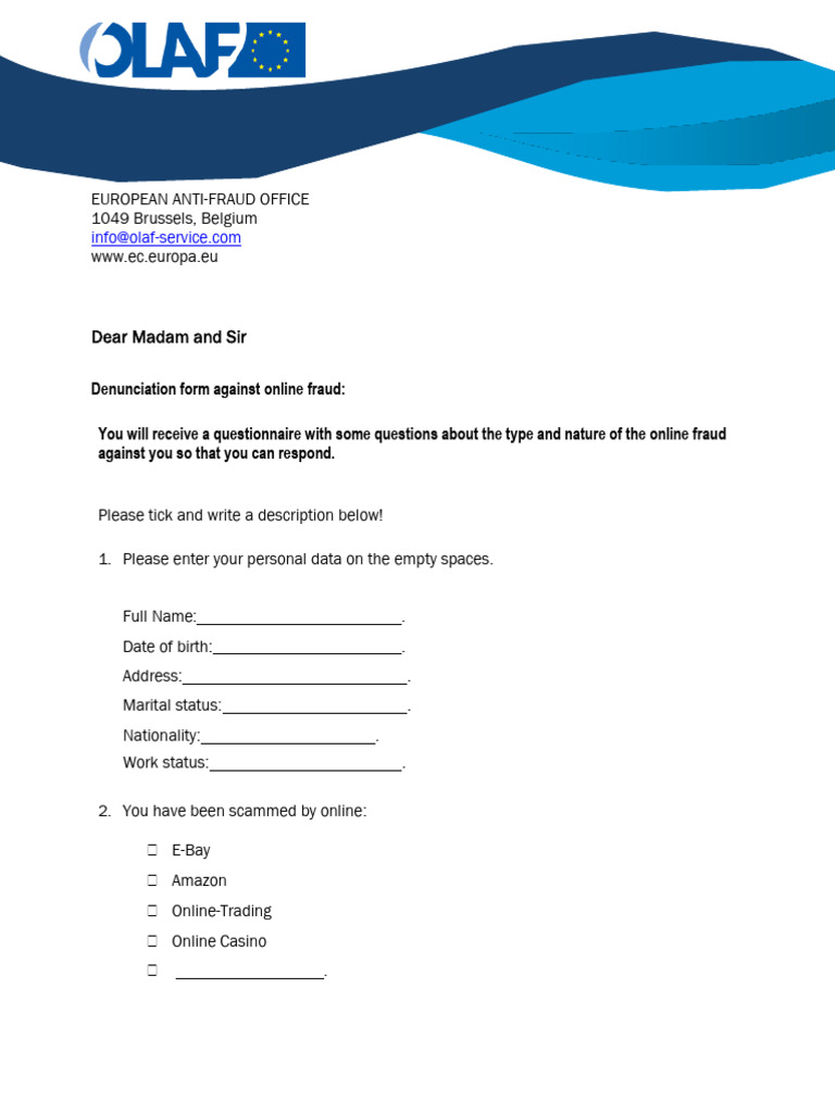 OLAF Form English | PDF