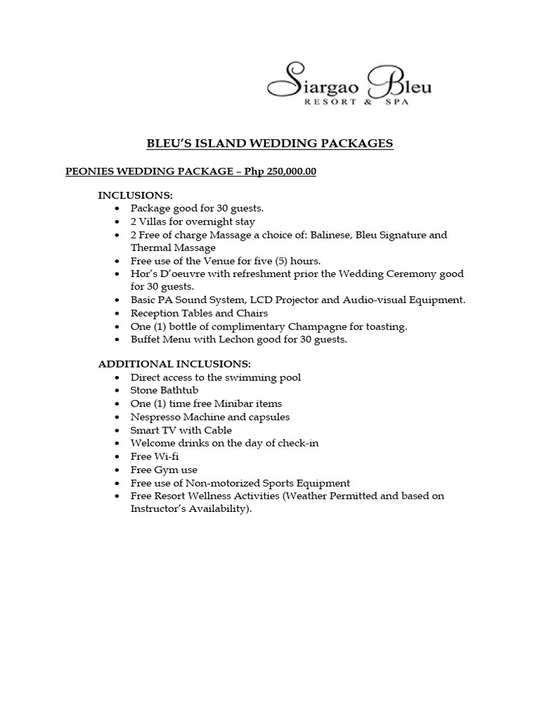 2024 BLEU'S ISLAND WEDDING PACKAGES | PDF 2024 BLEU'S ISLAND WEDDING PACKAGES | PDF