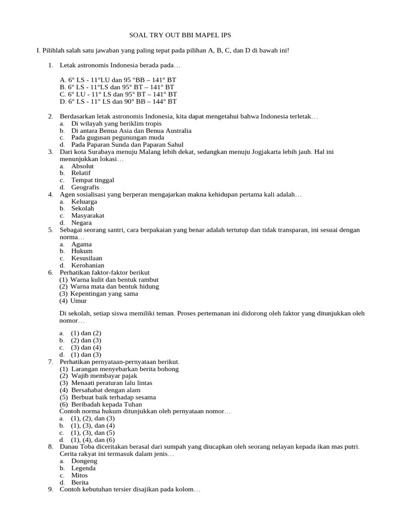 Soal Bbi Ips | PDF