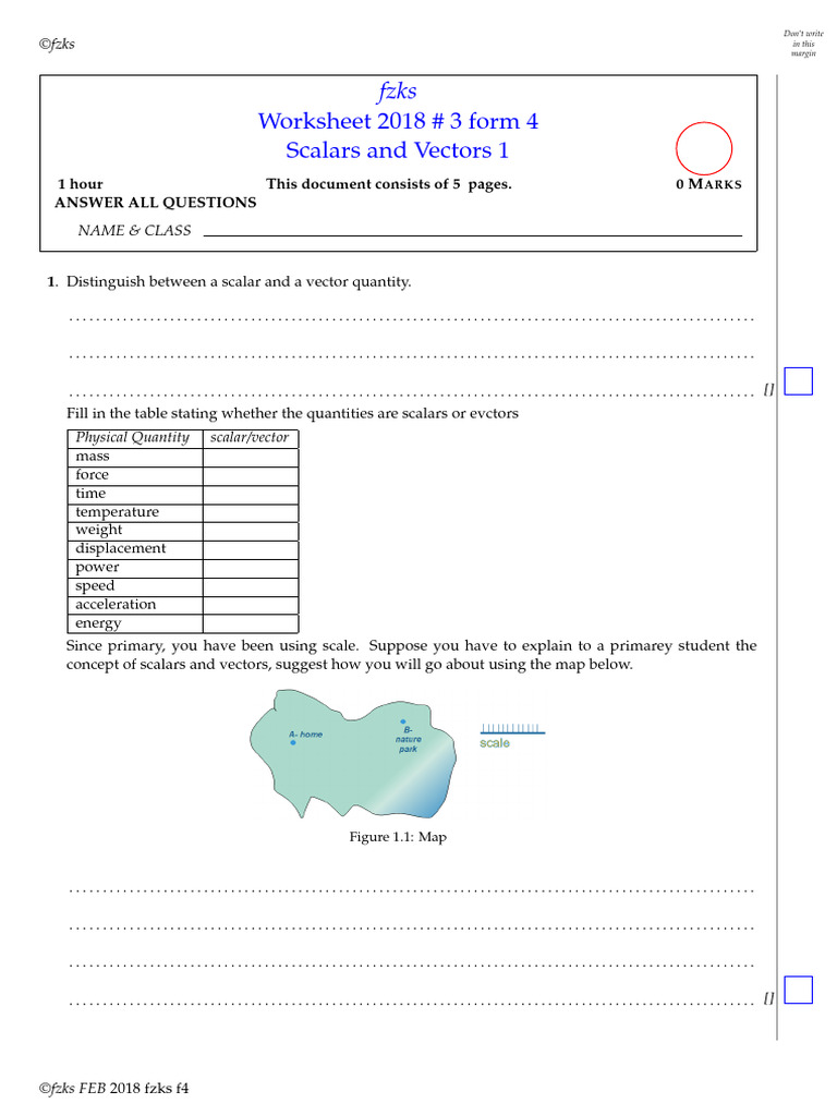 Physics f4 2018 Worksheet 3 Scalar Vectors 1 | PDF