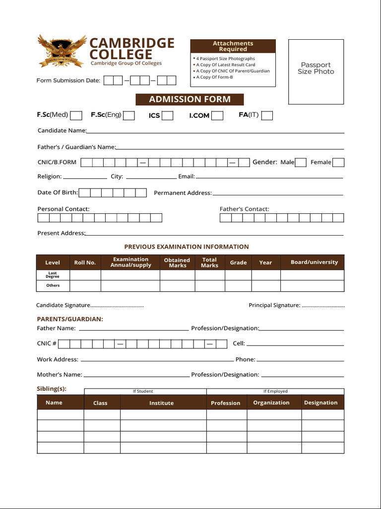 Admission Form Cambridge Colleges | PDF