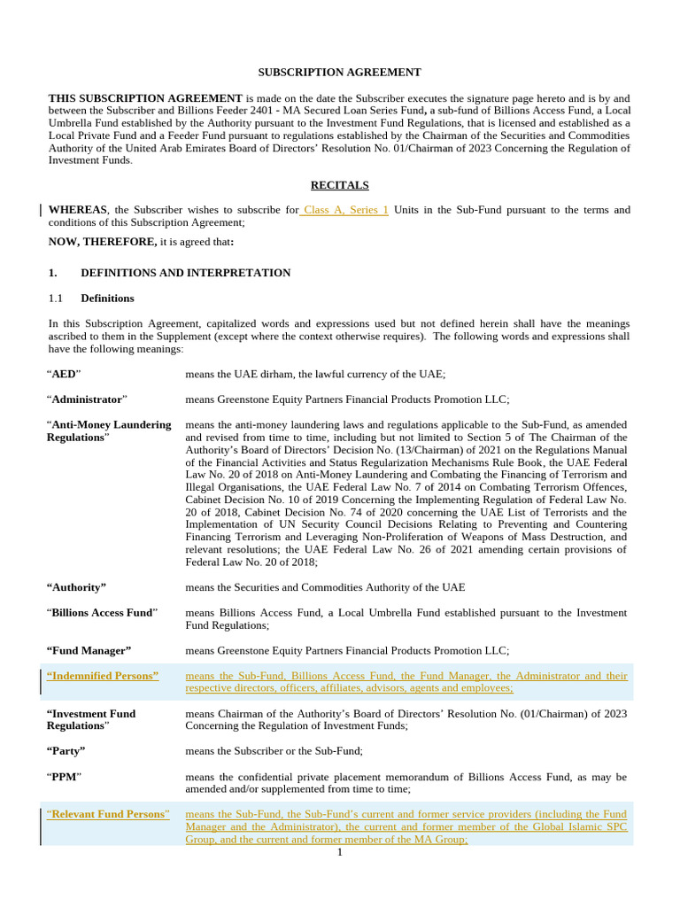 9-Jul-24 REDLINE - 1.3 Form 10151 - BF 2401 - Subscription Agreement ...