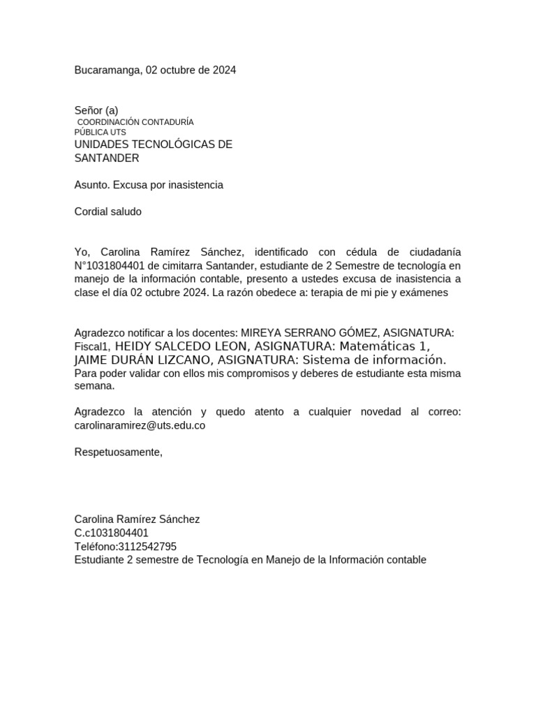 Modelo de Excusa | PDF