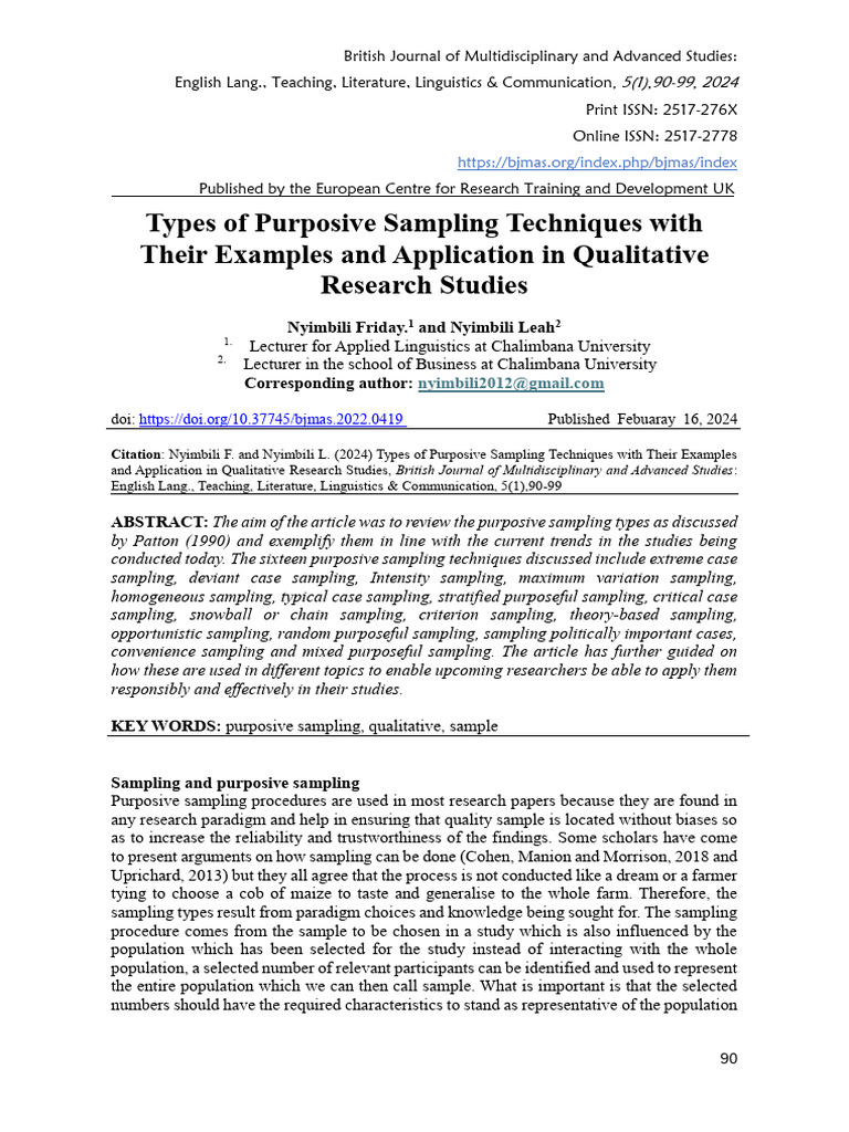 Types of Purposive Sampling Techniques With Their | PDF