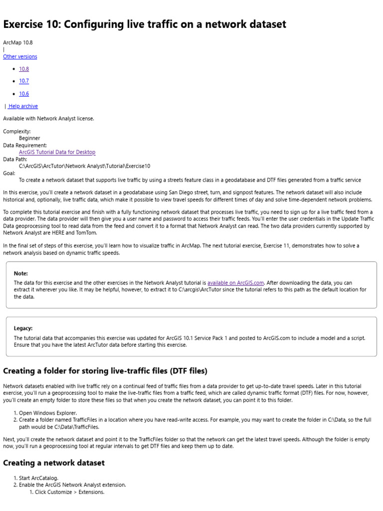 Exercise 10 Configuring Live Traffic On A Network Dataset Arcmap Documentation Pdf