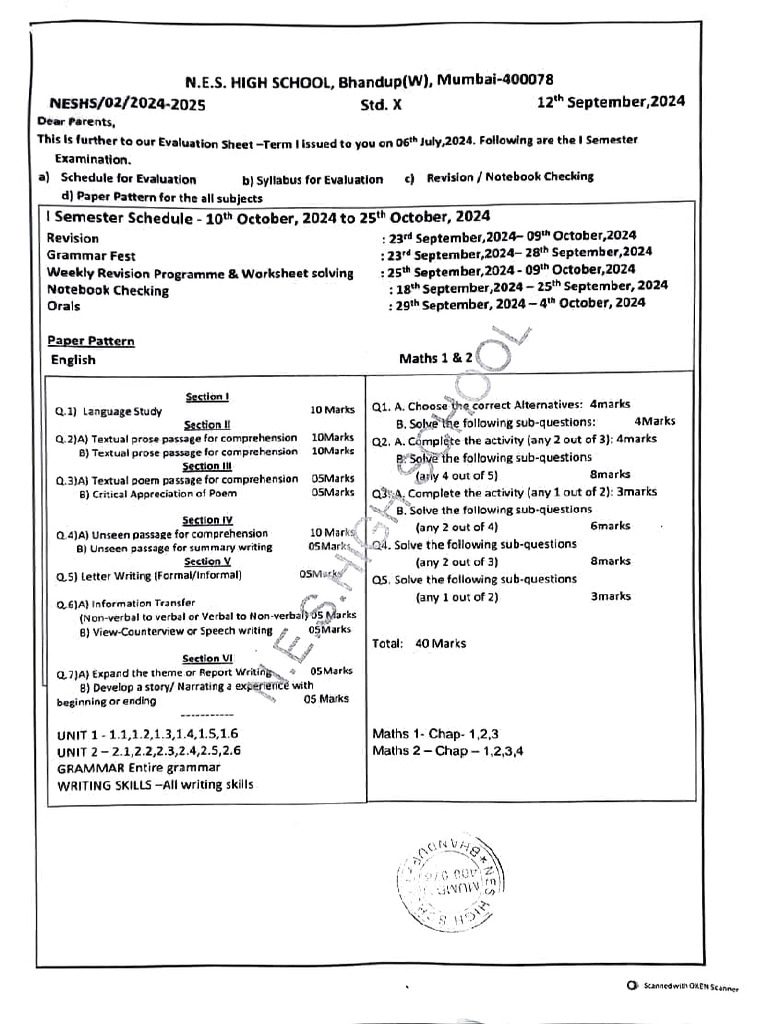 STD X Notice (I Semester) | PDF