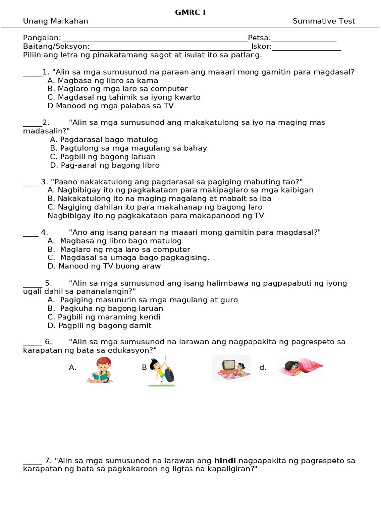 GMRC-Q1-Summative-Test #3 | PDF