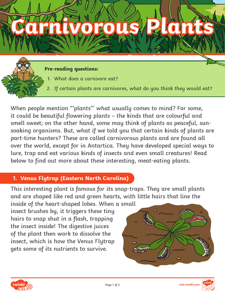 T 1714391295 Carnivorous Plants Reading Comprehension Kids b1 b2 - Ver ...