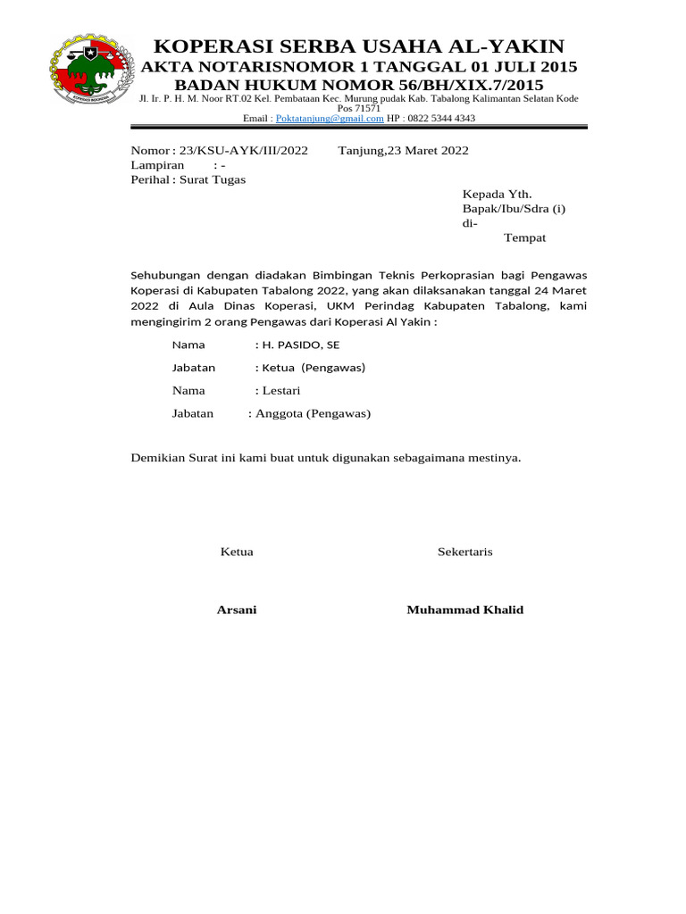 Surat Tugas Pengawas Kop | PDF | Pengelolaan Keuangan & Uang | Teknologi & Rekayasa