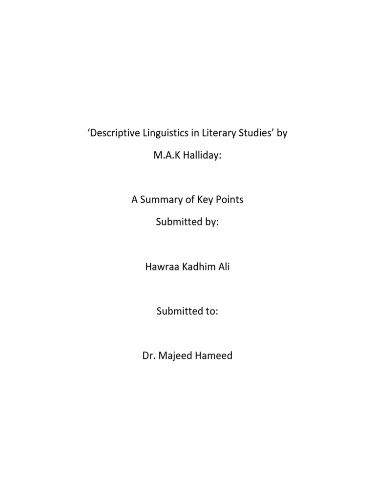 Descriptive Linguistics in Literary Studies | PDF