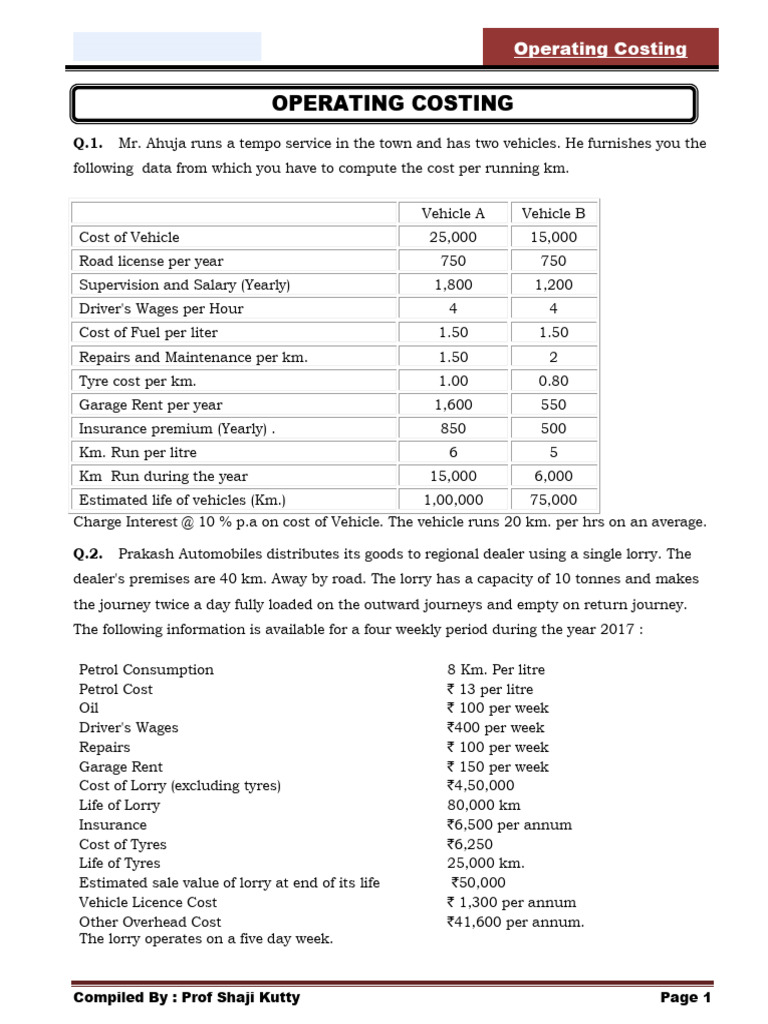 Operating Costing Final | PDF