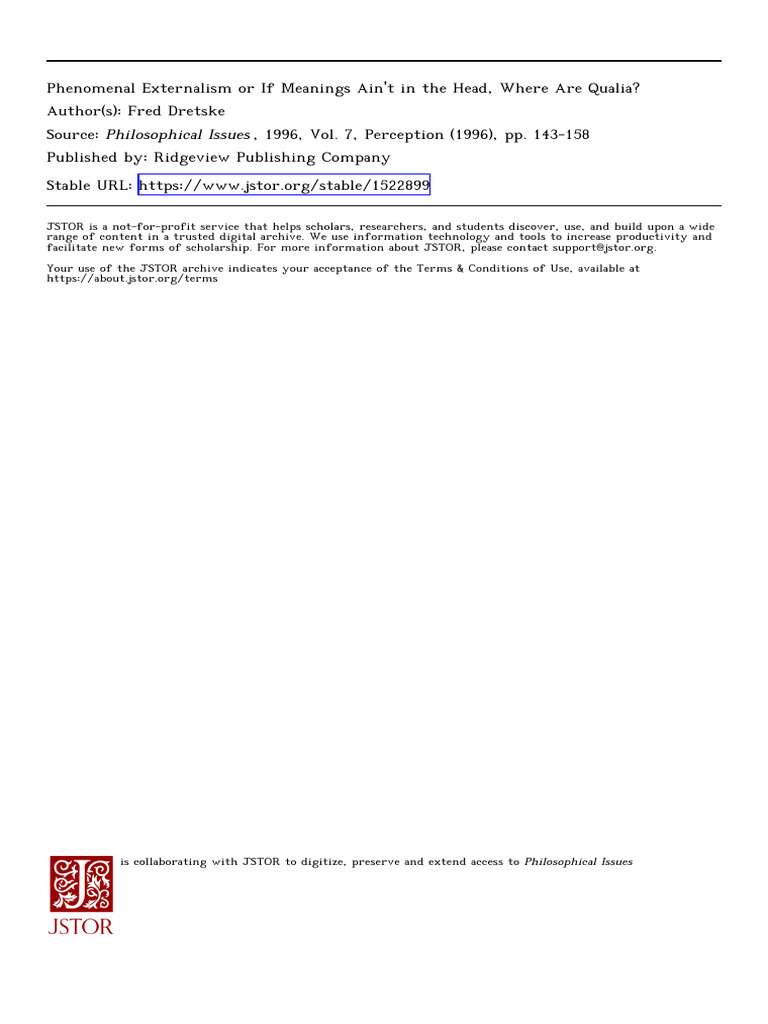 Dretske PhenomenalExternalismMeanings 1996 | PDF