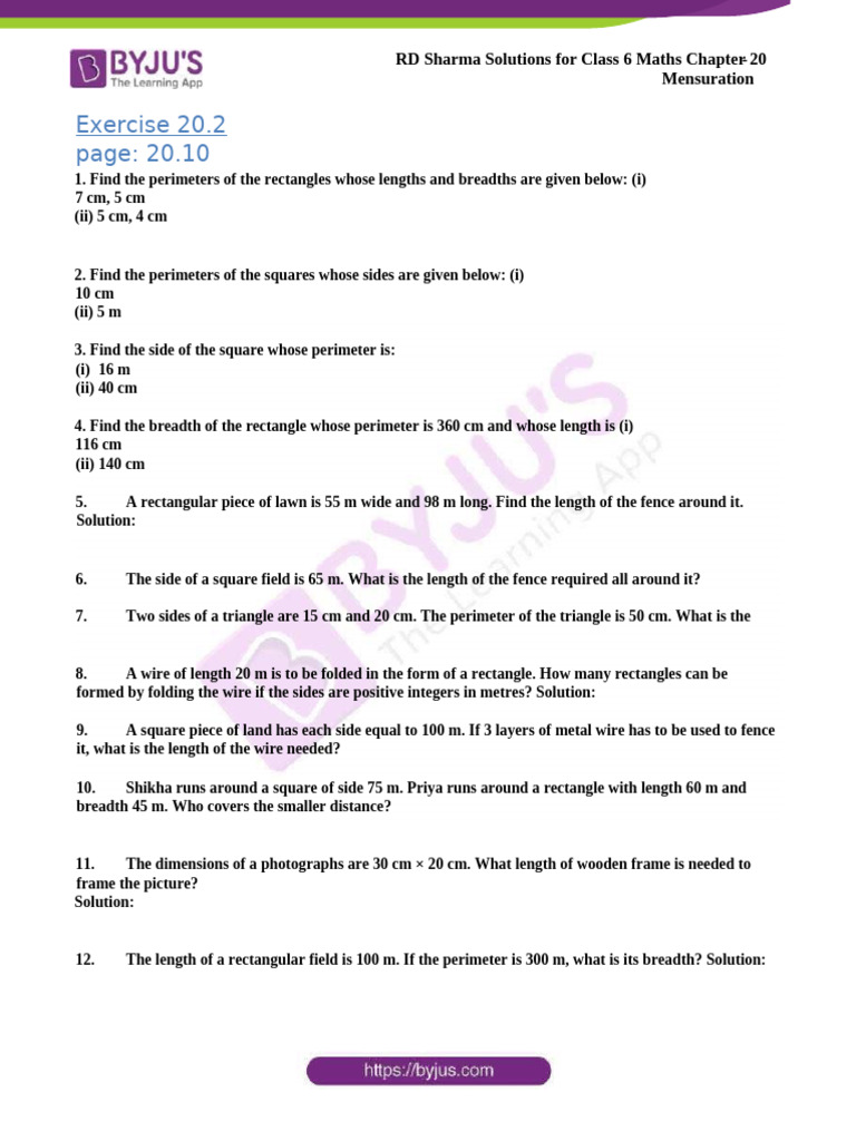 RD Sharma Solutions Nov2020 Class 6 Maths Chapter 20 Exercise 2 | PDF