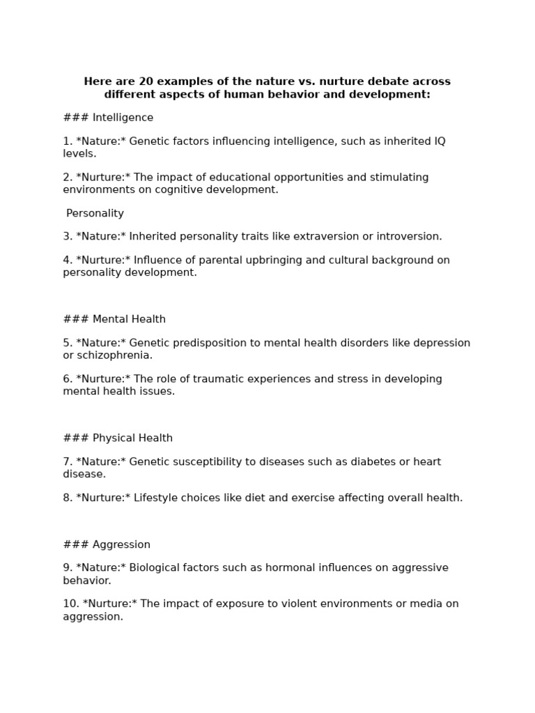 Nature vs. Nurture | PDF | Nature Versus Nurture | Psychological Resilience
