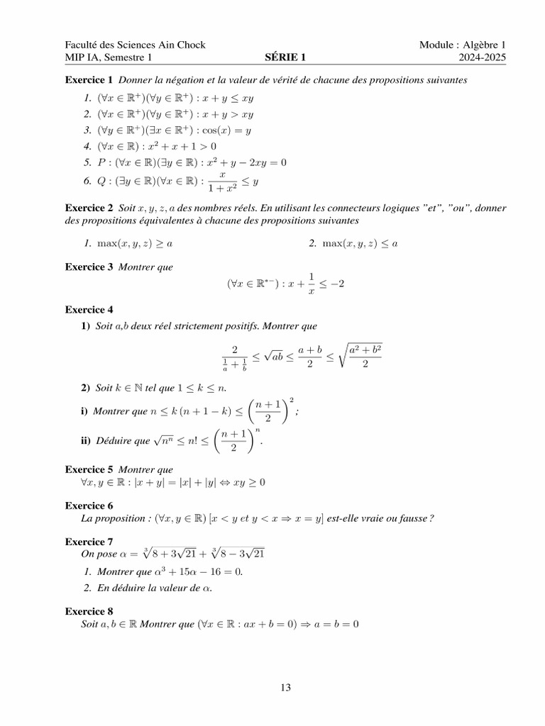 TD 1 Algèbre 1 MIP Et Info App | PDF