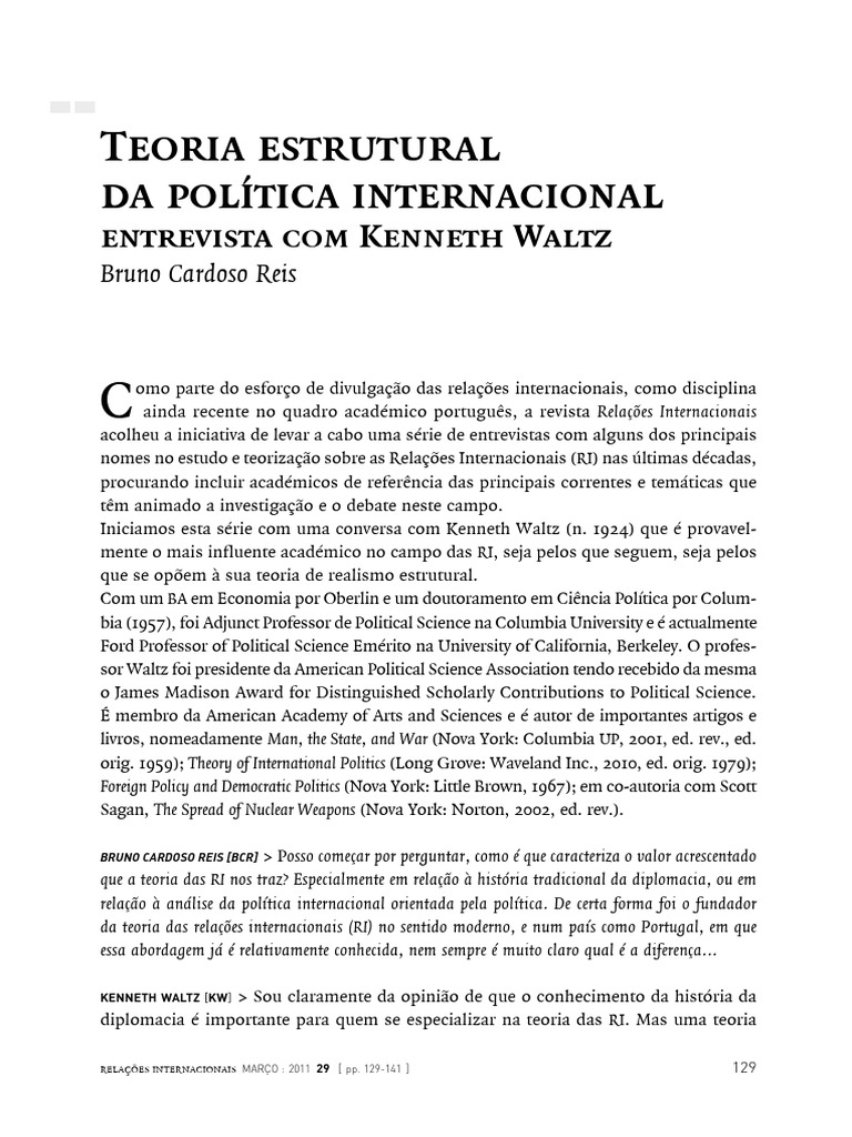 Teoria Estrutural Da Política Internacional: Entrevista Com Kenneth ...