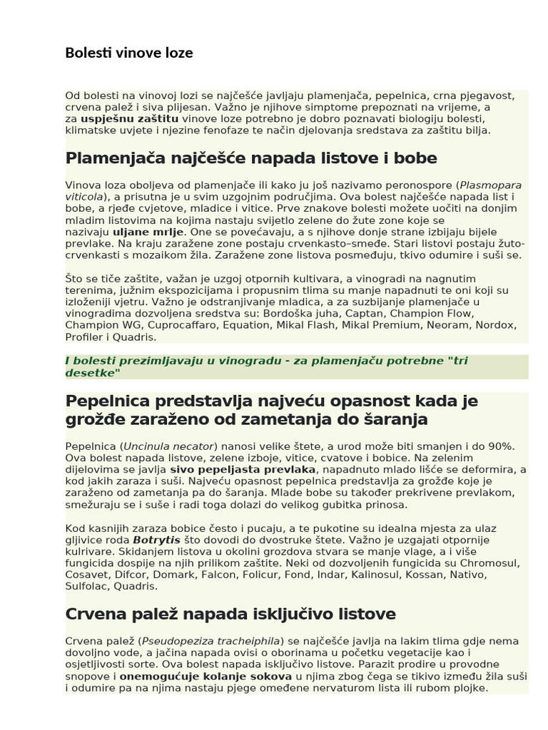 Bolesti Vinove Loze | PDF