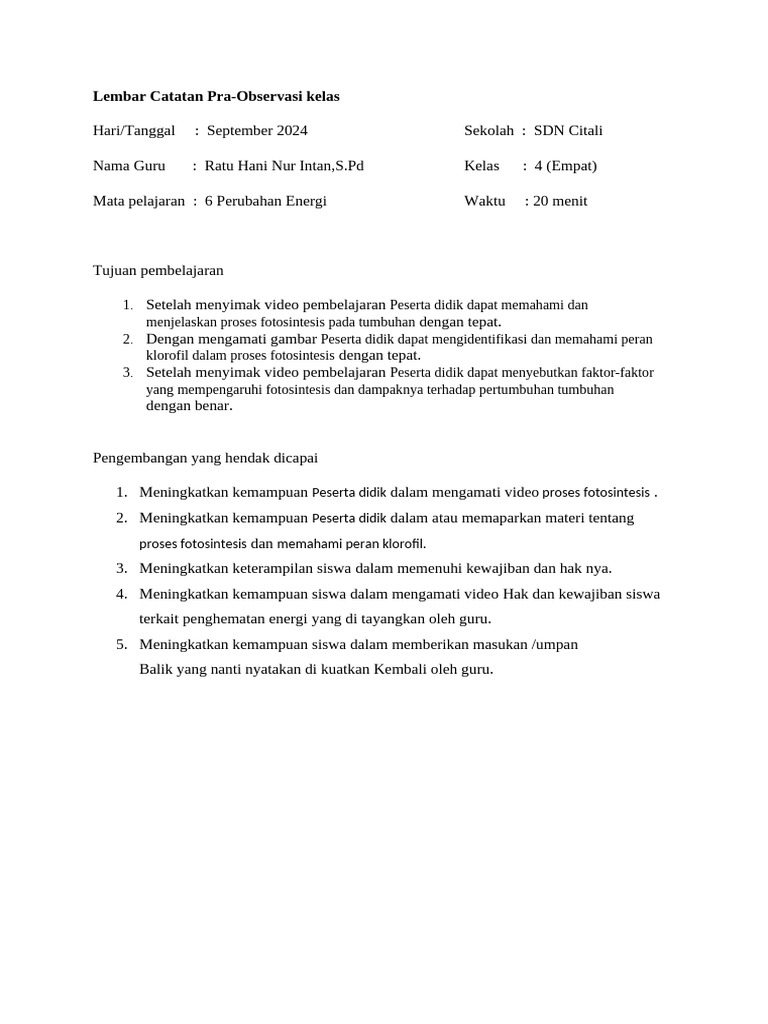 Lembar Catatan Pra | PDF