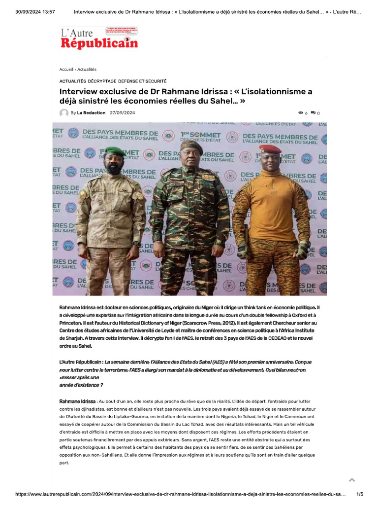 Interview Exclusive de DR Rahmane Idrissa L'isolationnisme | PDF