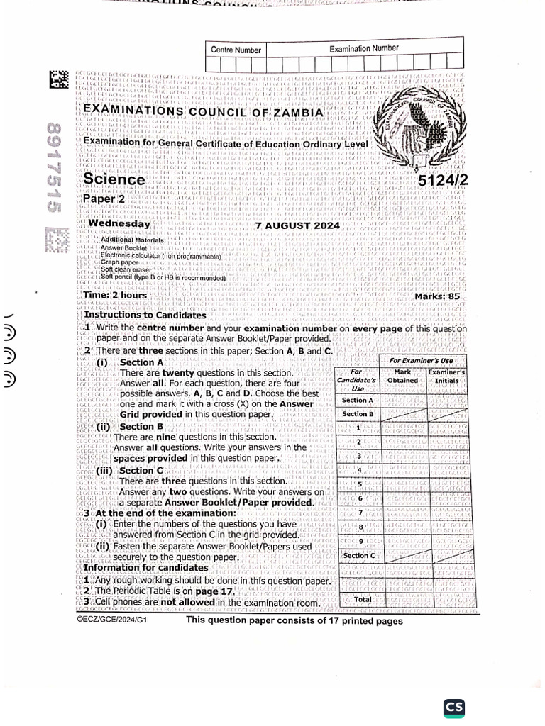 Pdfs - Science P2 2024 GCE | PDF