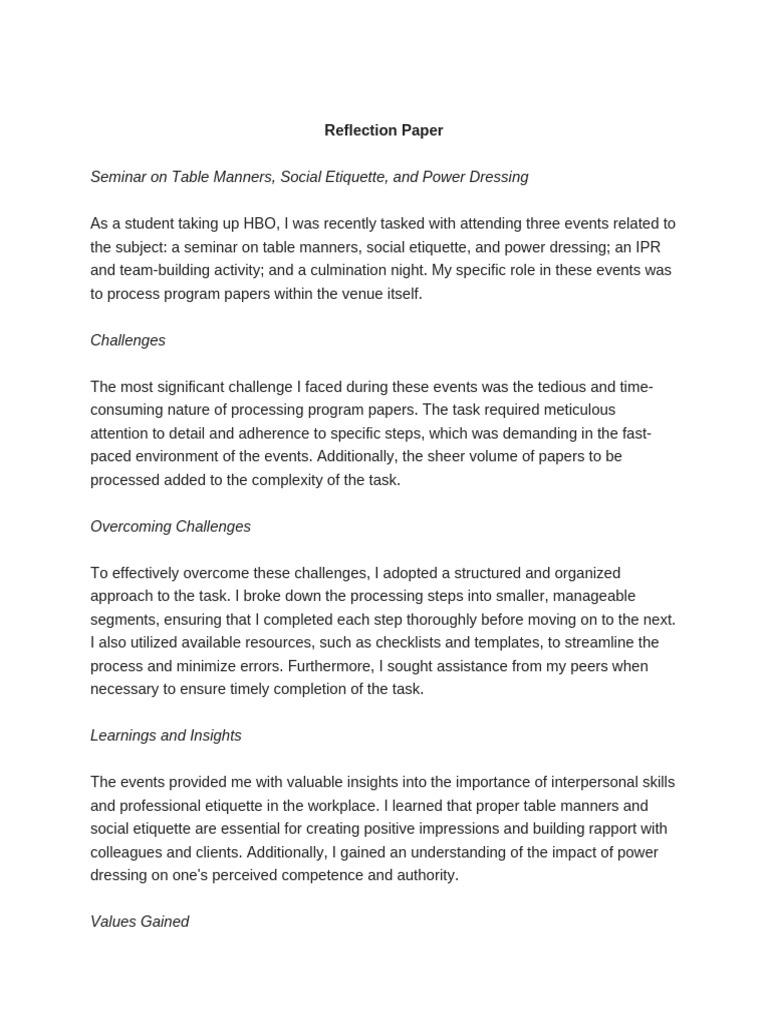 HBO - Reflection Paper | PDF