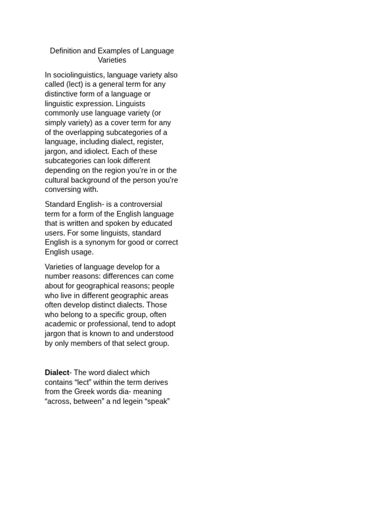 Definition and Examples of Language Varieties | PDF