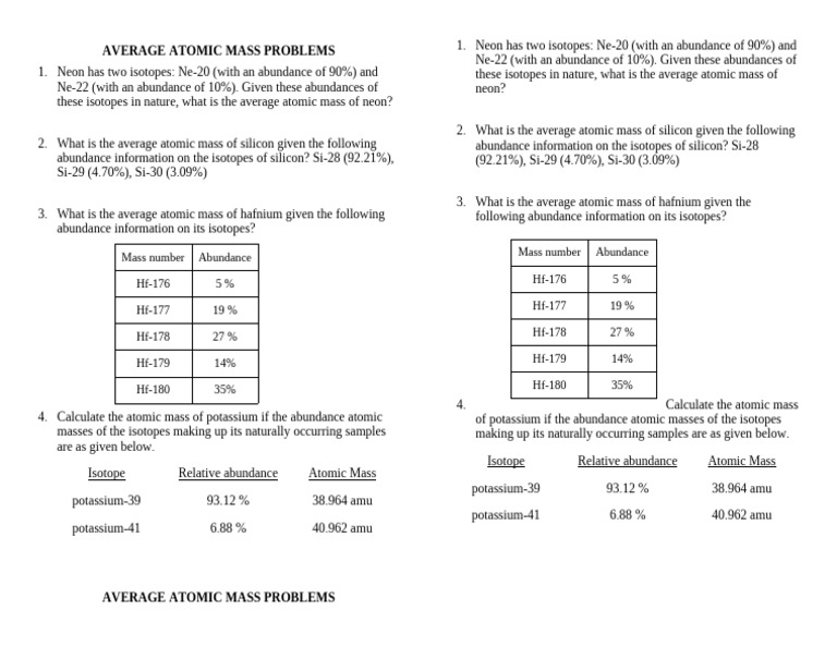 Average - Atomic - Mass - Problems - NB | PDF