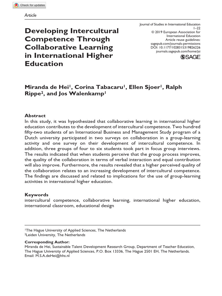 Developing Intercultural Competence Through Collaborative Learning in ...
