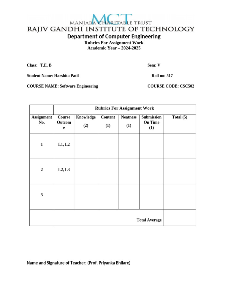 Assignment Rubrics 1 | PDF