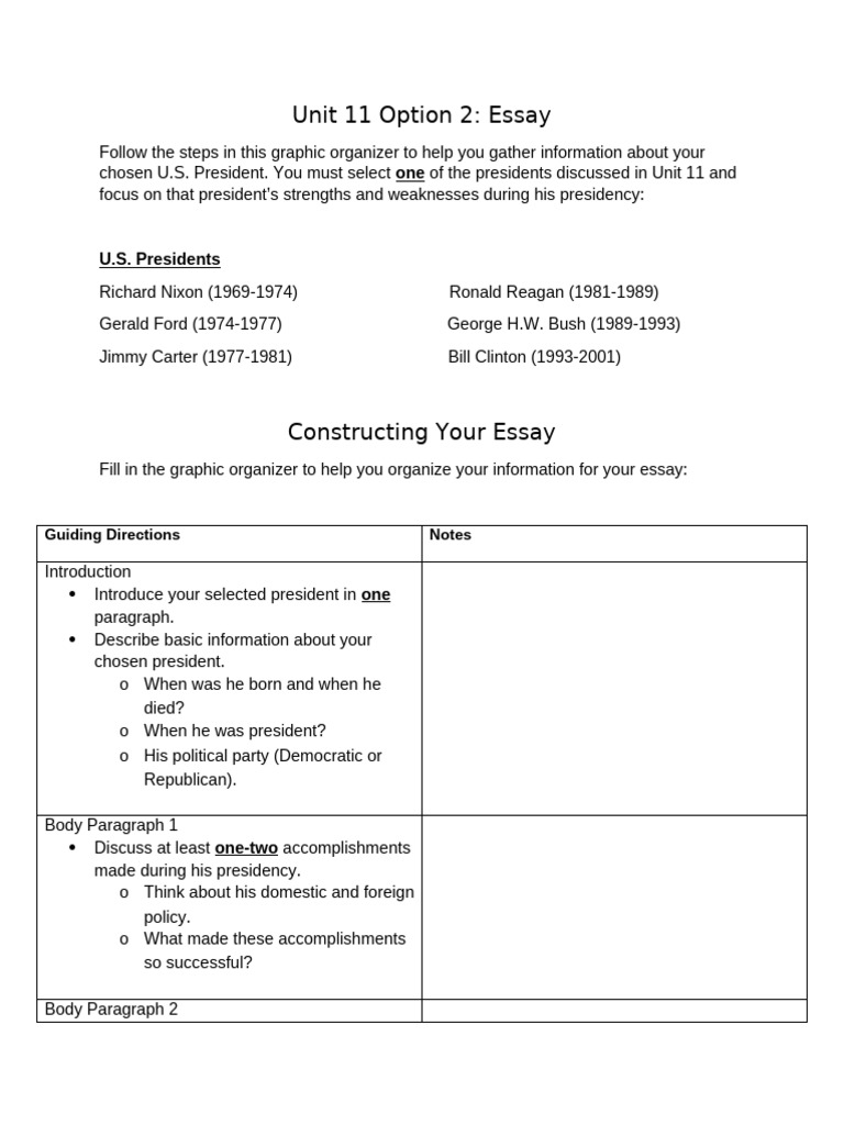 Unit 11 Project Option 2 Organizer | PDF