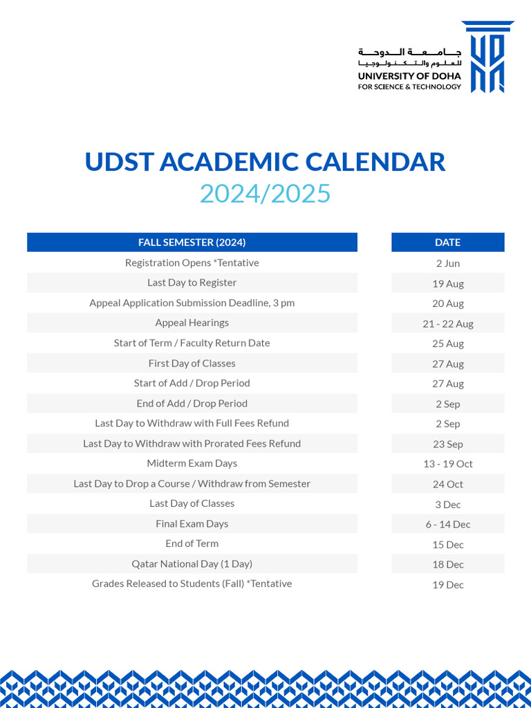 UDST Website Downloadable Calendar 2024 - 2025 - Update | PDF