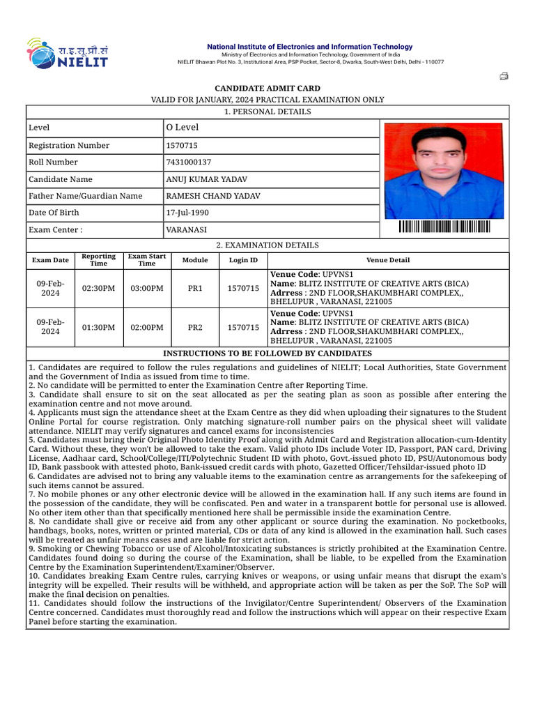 O Level Pratical Admit Card | PDF