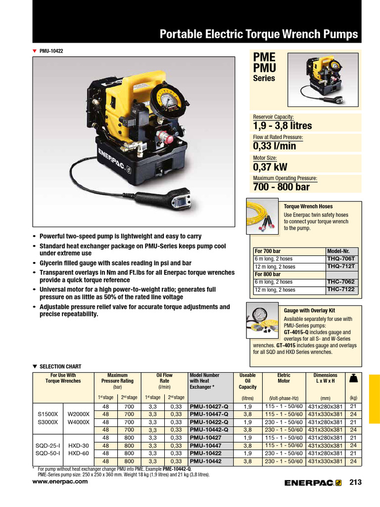 Hydraulic Bolting Pumps English Metric E329e | PDF | Pump | Electric Motor