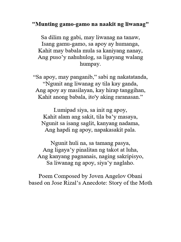 Story of The Moth Poem | PDF