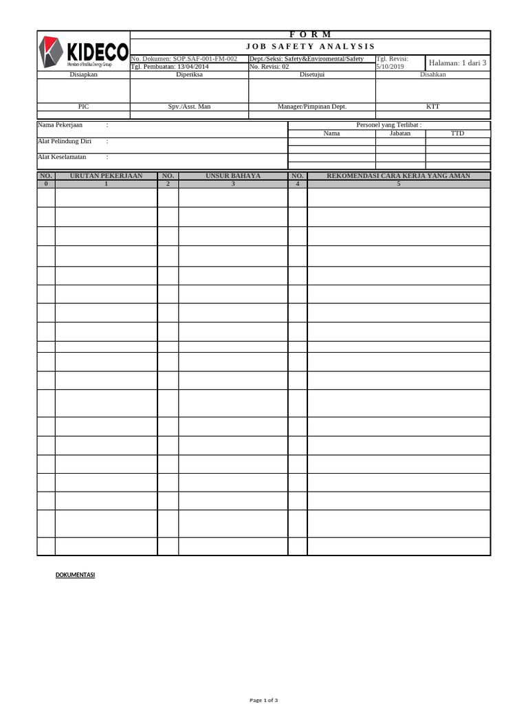 SOP - SAF-001-FM-002 FORM JSA Rev 03 | PDF