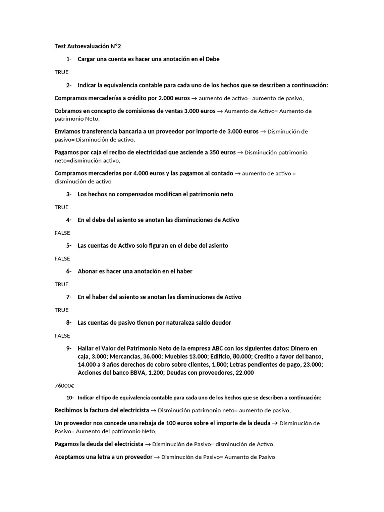 TEST AUTOEV N2 contabilidad I ESADE | PDF
