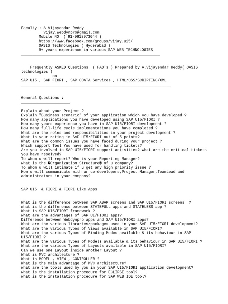 Faq - S of Sap Ui5 Fiori Odata HTML Css Scripting XML | PDF