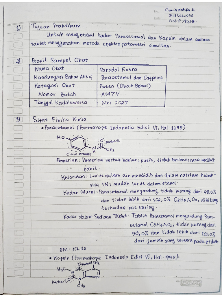 Spektro Simultan Tablet PCT Dan Kafein | PDF
