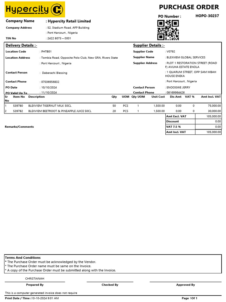Purchase Order HOPO-30237 | PDF
