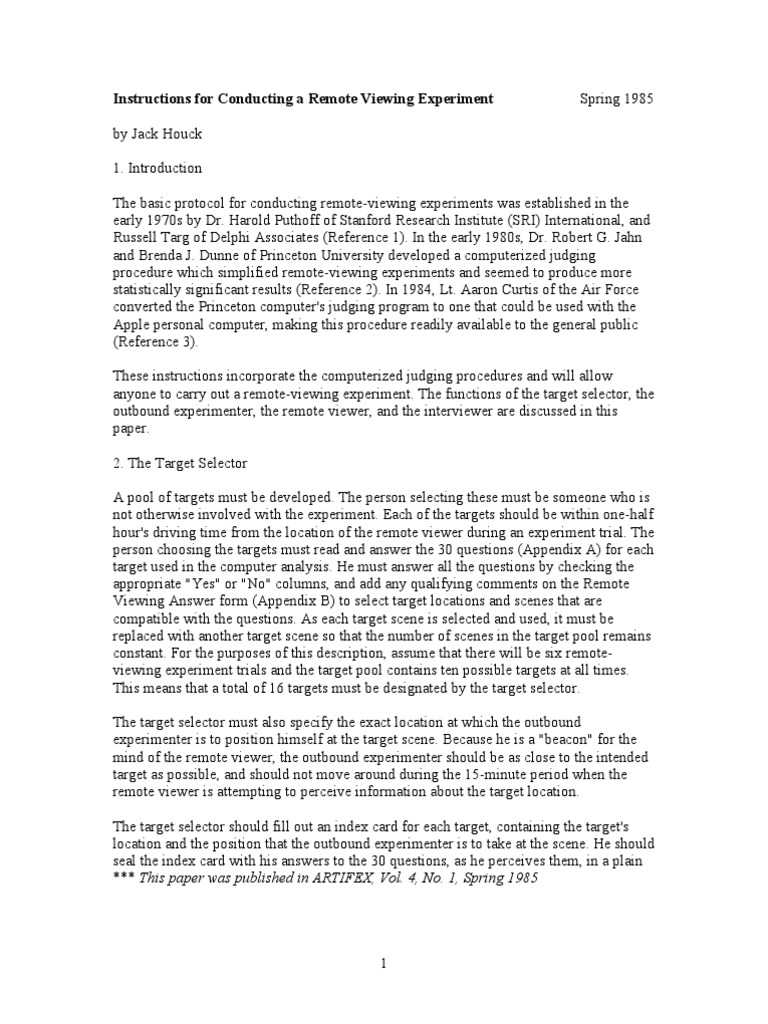 Jack Houck - Instructions For Conducting A Remote Viewing Experiment ...