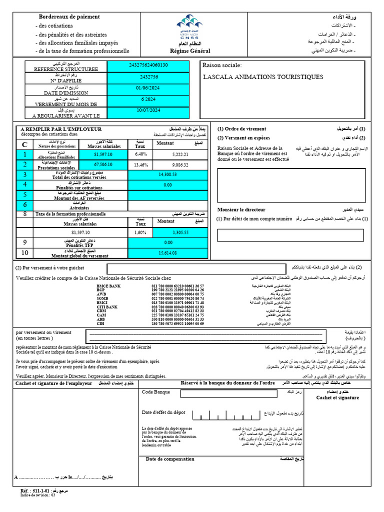 Bordereaux de Paiement Des Cotisations | PDF