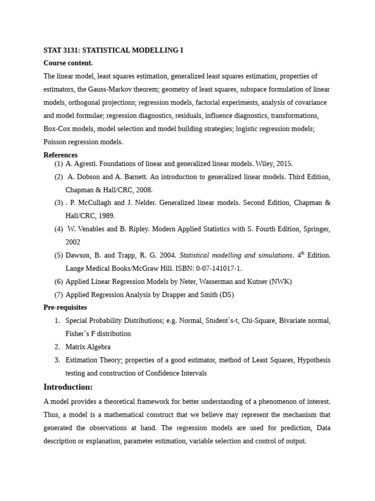 STAT 3131 Statistical Modelling | PDF