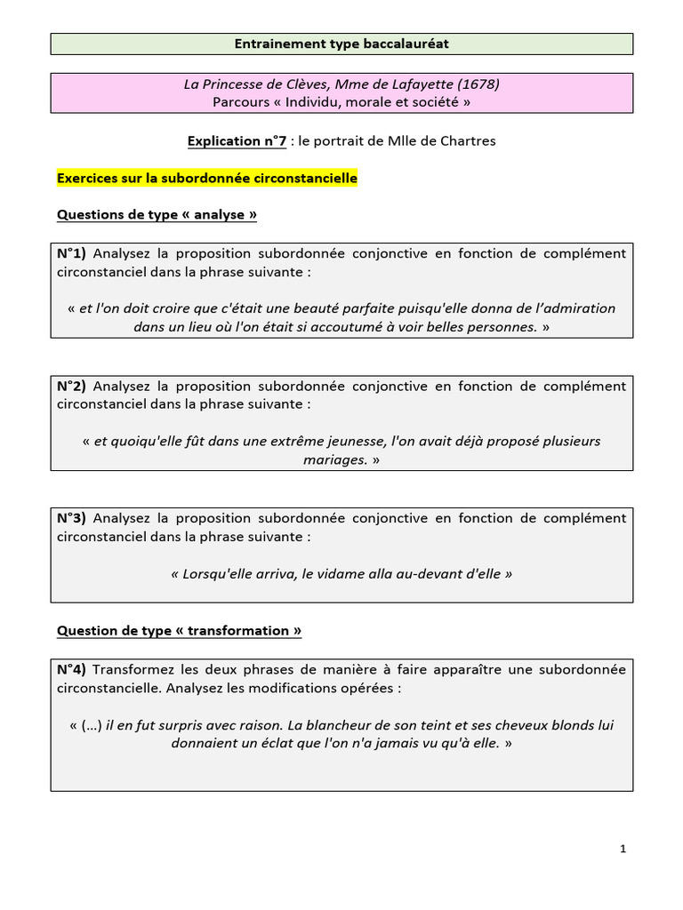 Questions de Grammaire Type Bac Exercices Ultimes. | PDF